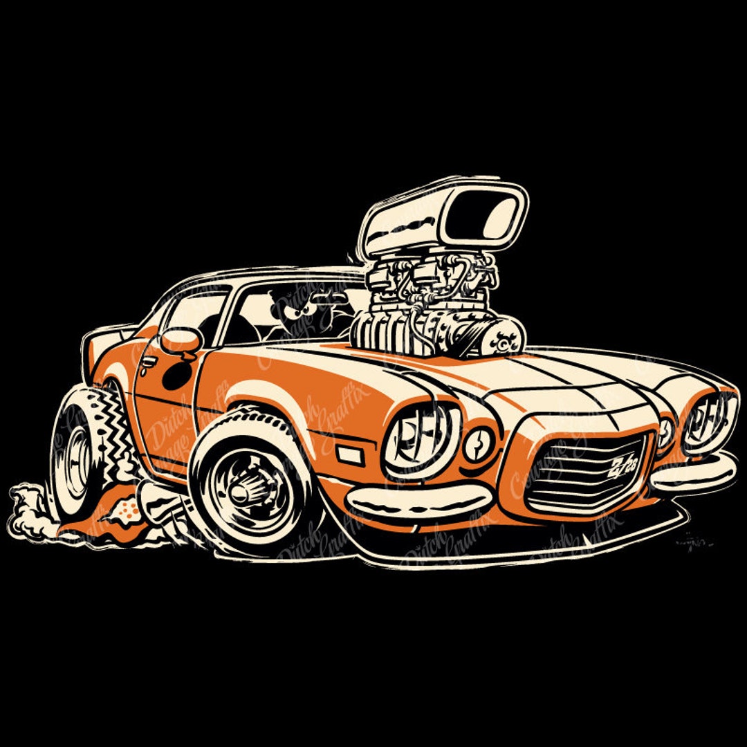 1972 Camaro Z28 Muscle Car Cartoon - Digital Vector File - PMS Colors ...