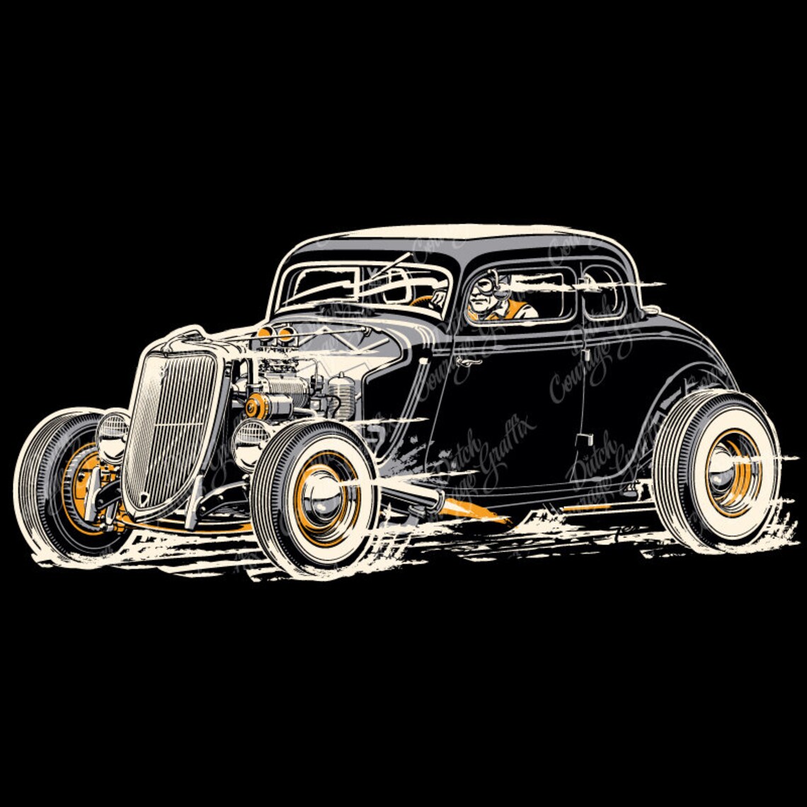 1934 Fenderless Coupe Speeding Digital Vector File PMS Colors - Etsy