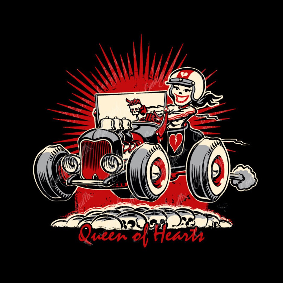 Queen of Hearts Hot Rod Girl - Digital Vector File - PMS Colors - Etsy
