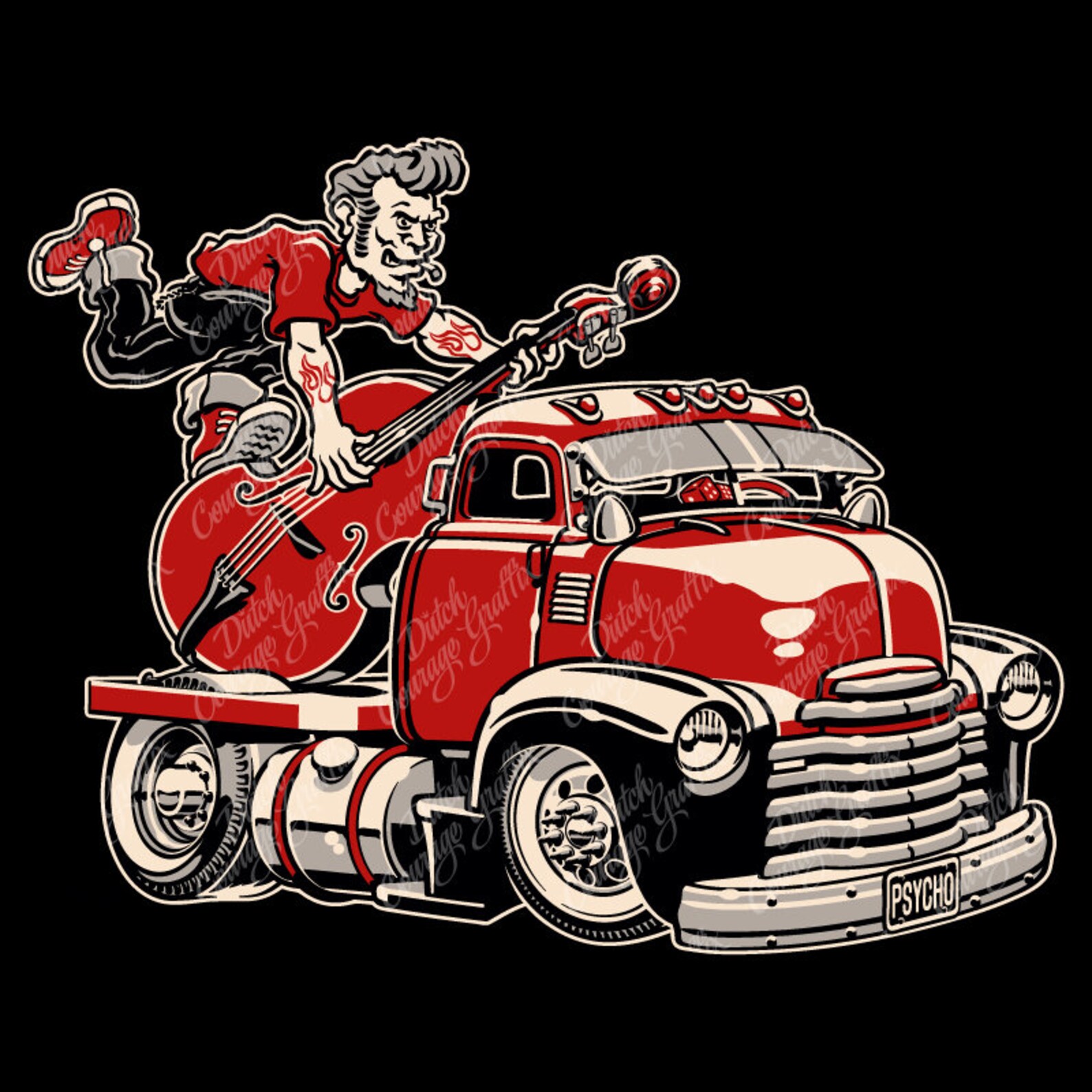 Rockabilly Psychobilly Bass Player With COE Truck - Digital Vector File ...