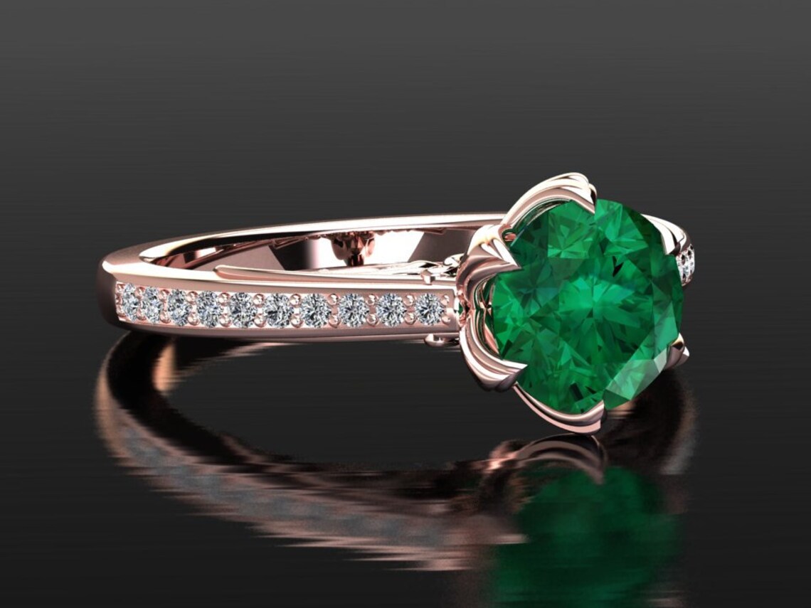 Emerald Engagement Ring / Emerald Anniversary Ring / Round | Etsy