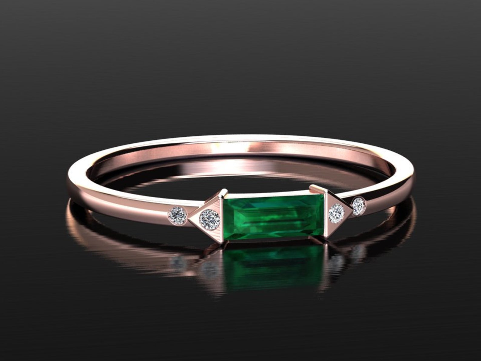 Emerald Stackable Ring Emerald Ring Stacking Ring Art Deco | Etsy