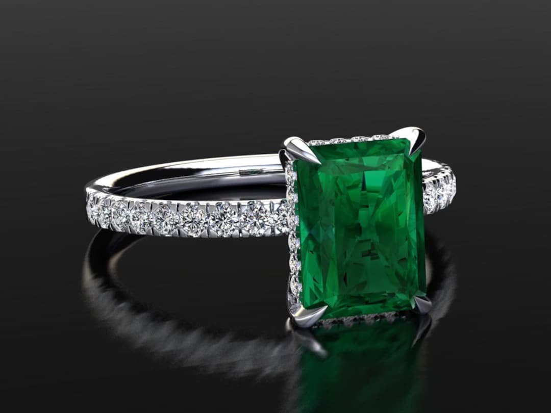 Platinum Emerald Engagement Ring Platinum Emerald Wedding Set Radiant ...