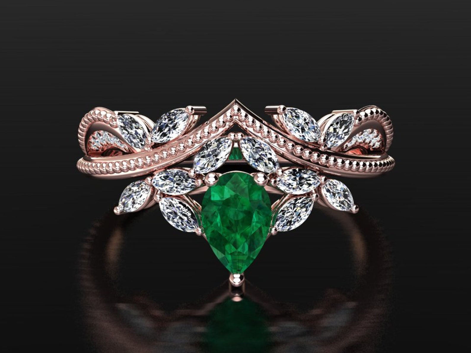 Emerald Ring Unique Emerald Wedding Ring Emerald Statement - Etsy