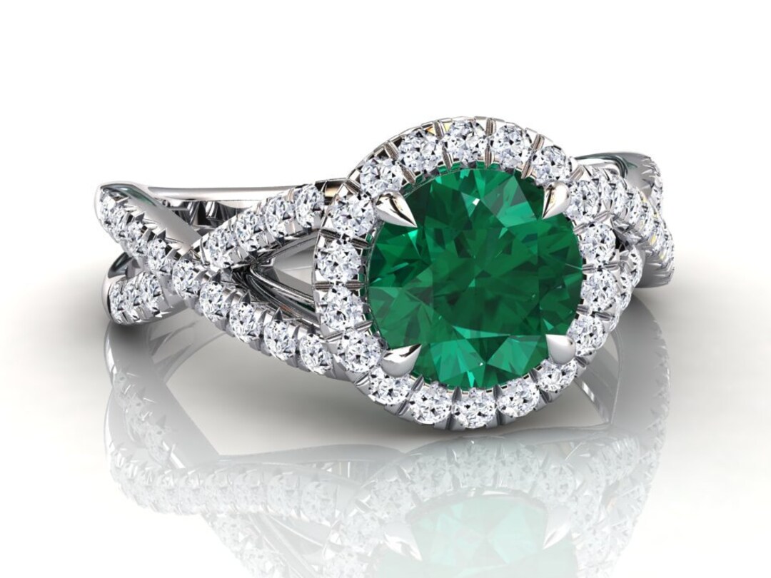Platinum Emerald Halo Engagement Ring | Emerald Anniversary Ring ...