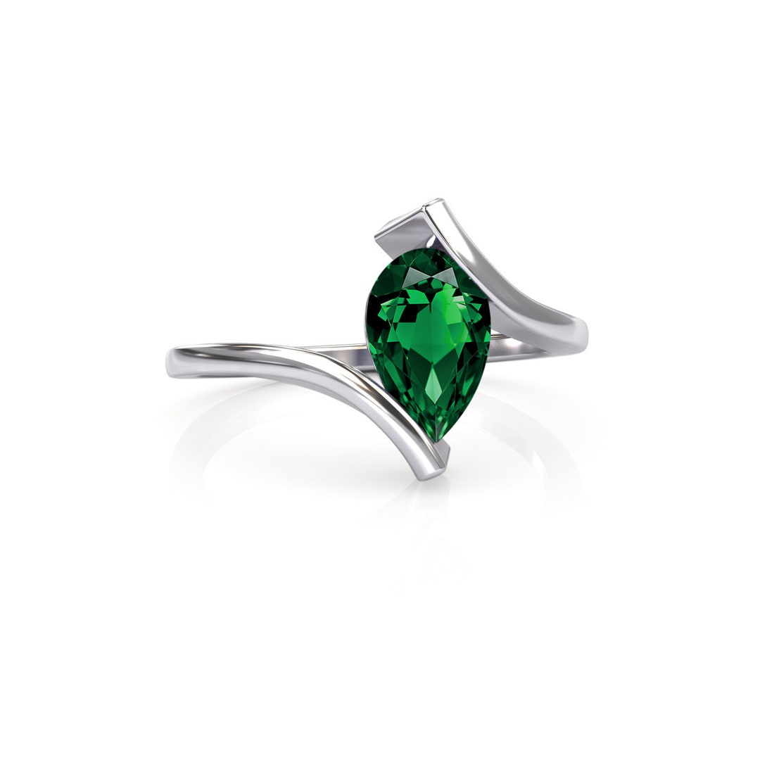 Emerald Engagement Ring, Teardrop Emerald Ring, May Birthstone Pear ...