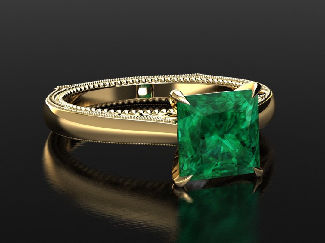 Emerald Engagement Ring, Princess Cut Emerald Ring, Emerald Solitaire ...