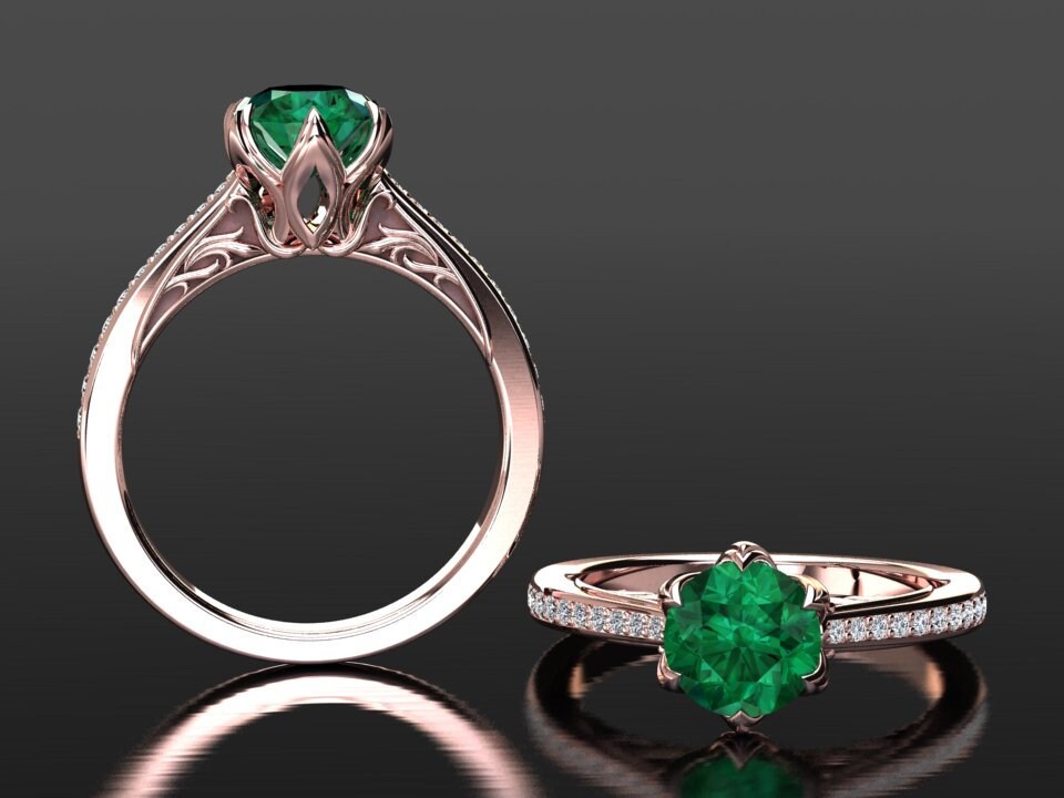 Emerald Engagement Ring / Emerald Anniversary Ring / Round | Etsy