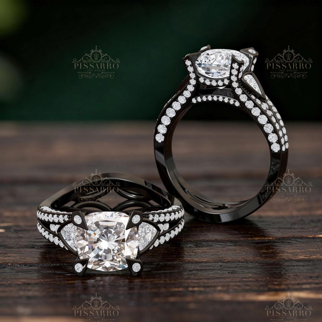 3ct Lab Diamond Ring, Cushion Cut Three Stone Engagement or Cocktail ...