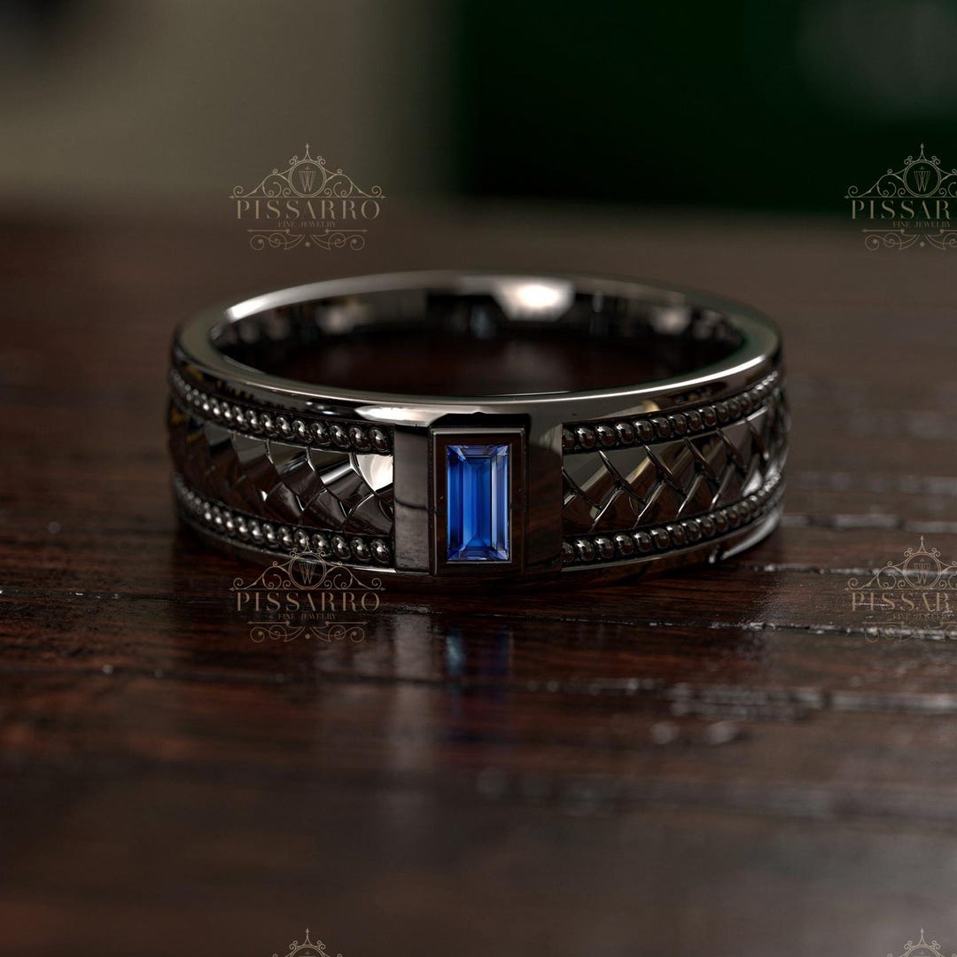Blue Sapphire Men's Wedding Band, 6.5mm Width, Braided Wedding Ring ...