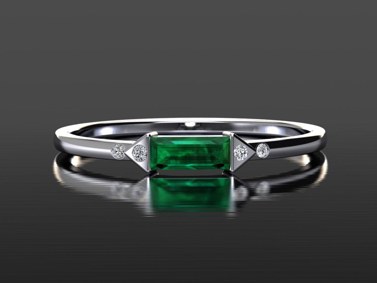 Platinum Emerald Stackable Ring Emerald Ring Stacking Ring | Etsy