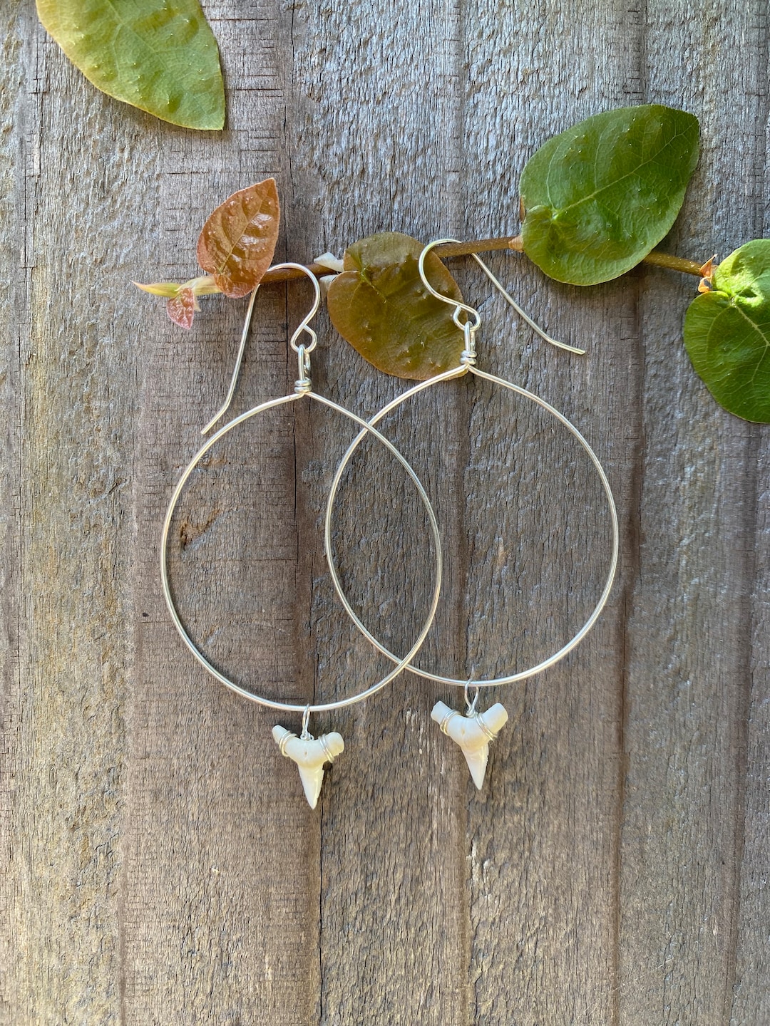 Shark Tooth Sterling Silver Hoop Earrings | Beachy, Boho, White Shark ...
