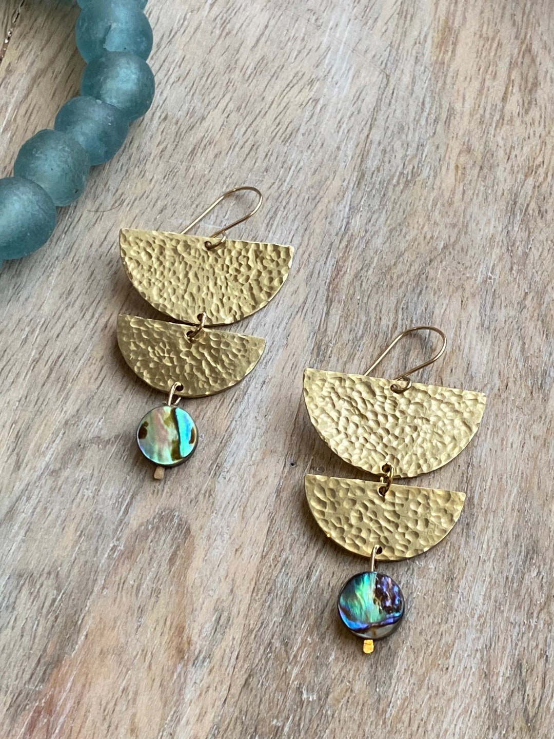 Luna Abalone Gold Brass Half Moon Dangle Earrings - Etsy