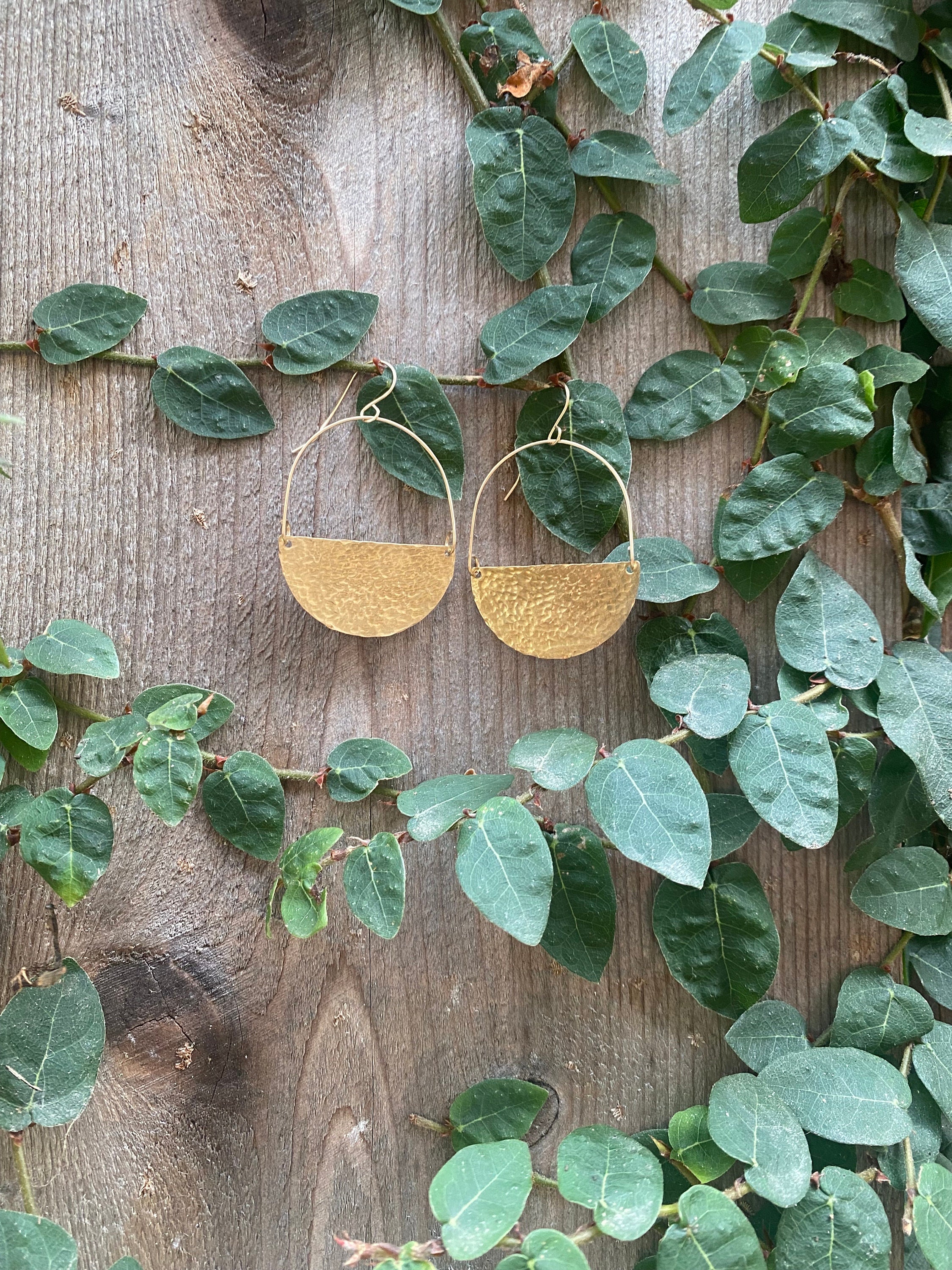 Half Moon Hoop Earrings, 14K Gold Filled, Brass, Modern, Boho, Half ...