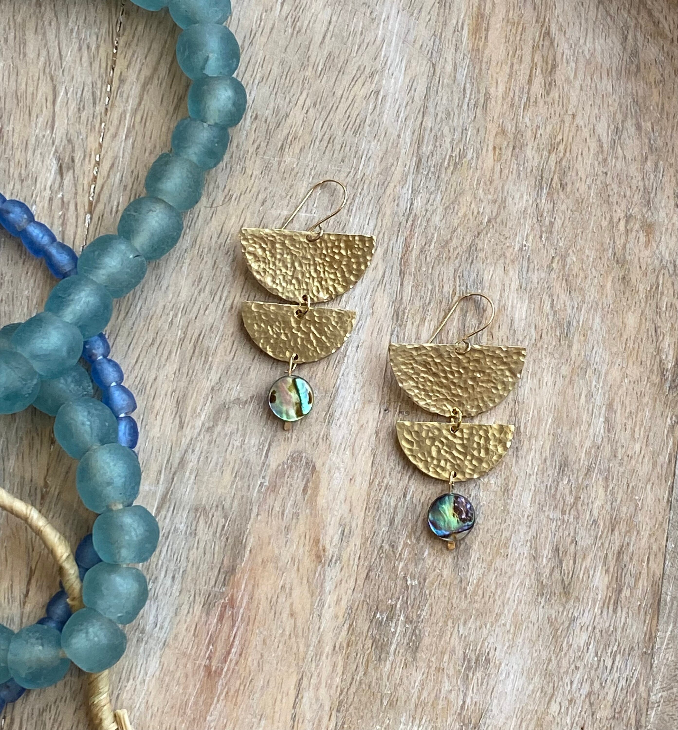 Luna Abalone Gold Brass Half Moon Dangle Earrings - Etsy