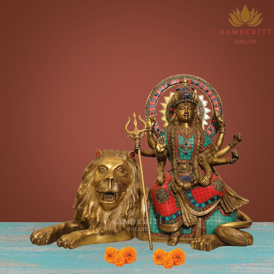 Exquisite Brass Durga Devi Statue. Goddess Durga Statue . Brass Durga ...