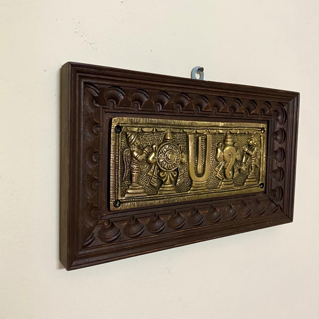 Wall Art .brass Shankh Chakra Wall Frame . Brass Shankh Chakra Wall ...