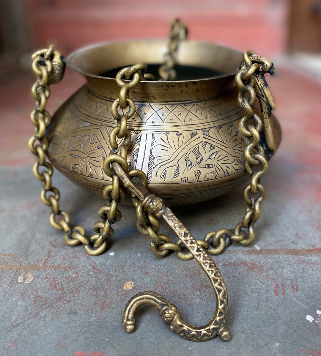 Vintage Brass Large Hanging Planter Pot With Peacock Handles Brass Flower Pot Collectors