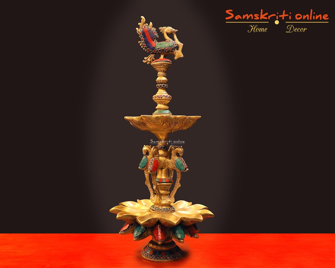 Brass Standing Diya . Peacock Design Diya . Brass Diya . Kuthu - Etsy