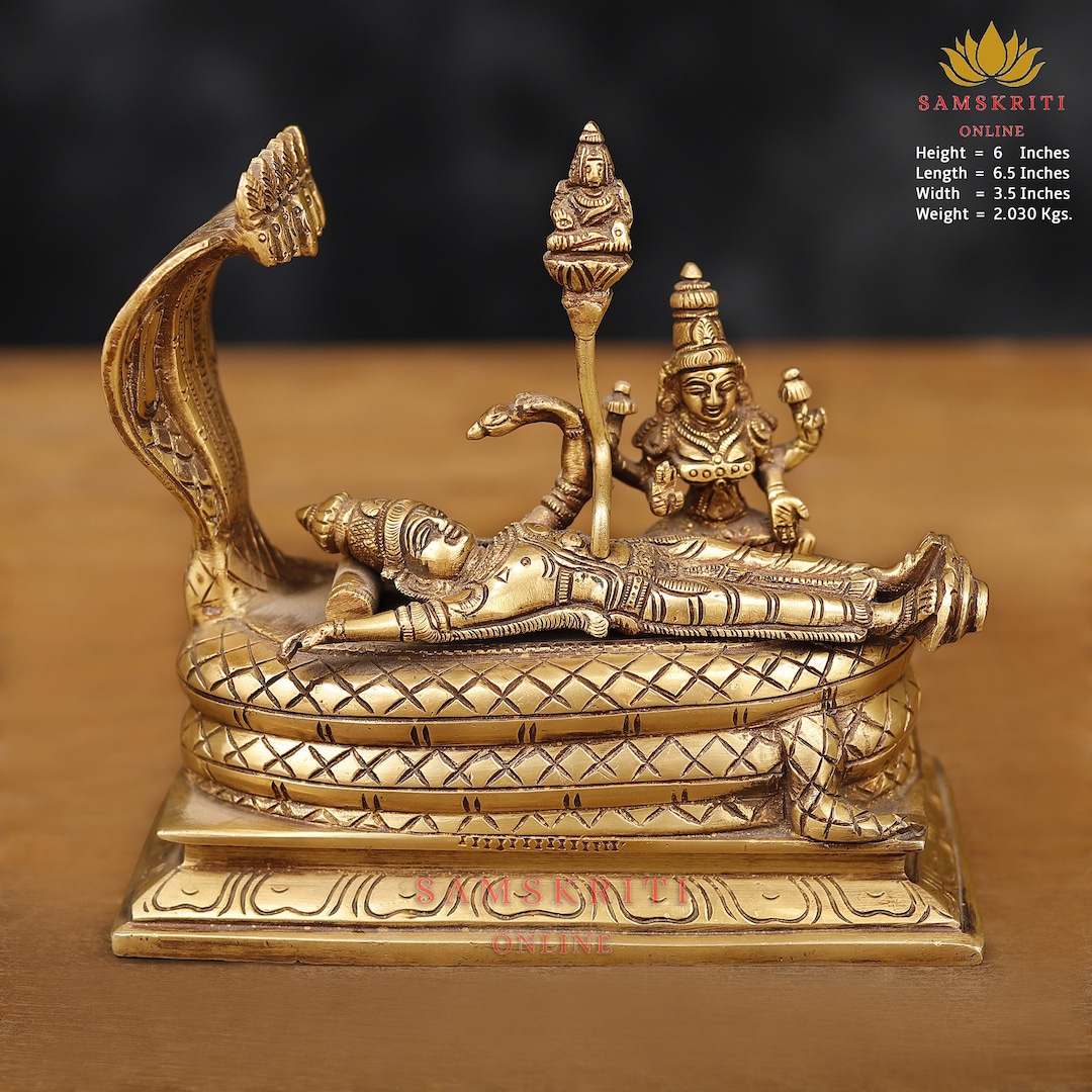 Reclining Vishnu Lakshmi on Anantnaag . Brass Sculpture Lakshmi Narayan ...