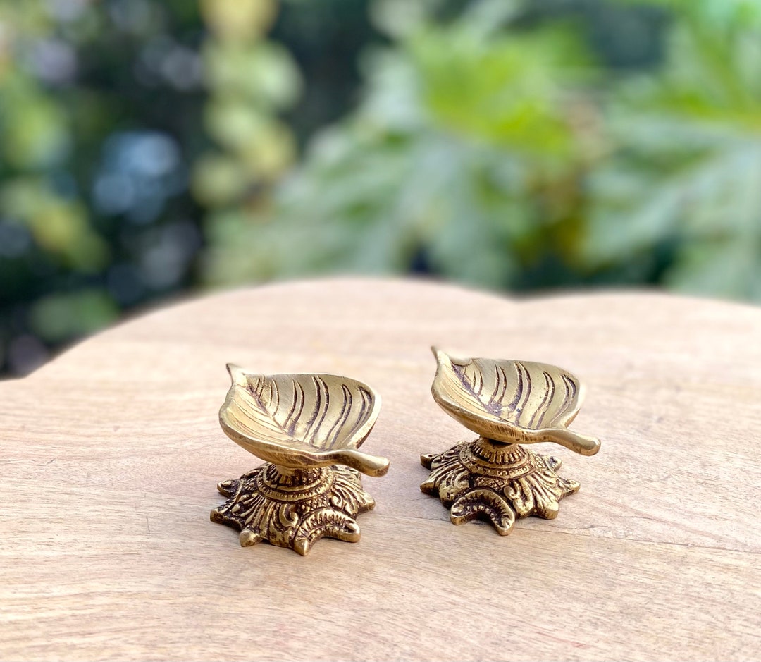 Brass Diya. Set of 2 Brass Diyas. Leaf Shaped Diya . Home Decor . - Etsy