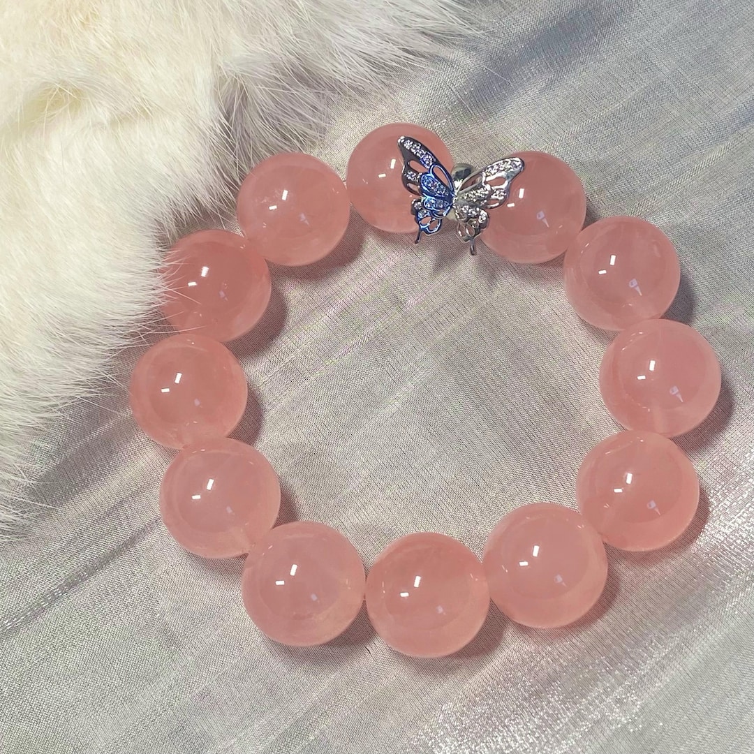 16mm Handmade Rose Quartz Bead Bracelet | Natural Love Stone Jewelry ...