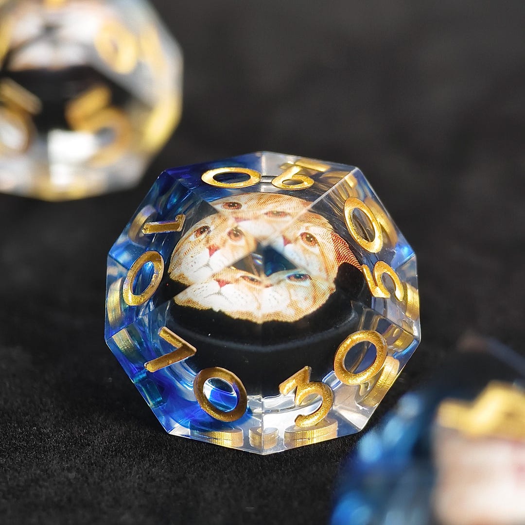 Handcrafted Resin Dice Set With Miniature Animals, Gold Engraving ...
