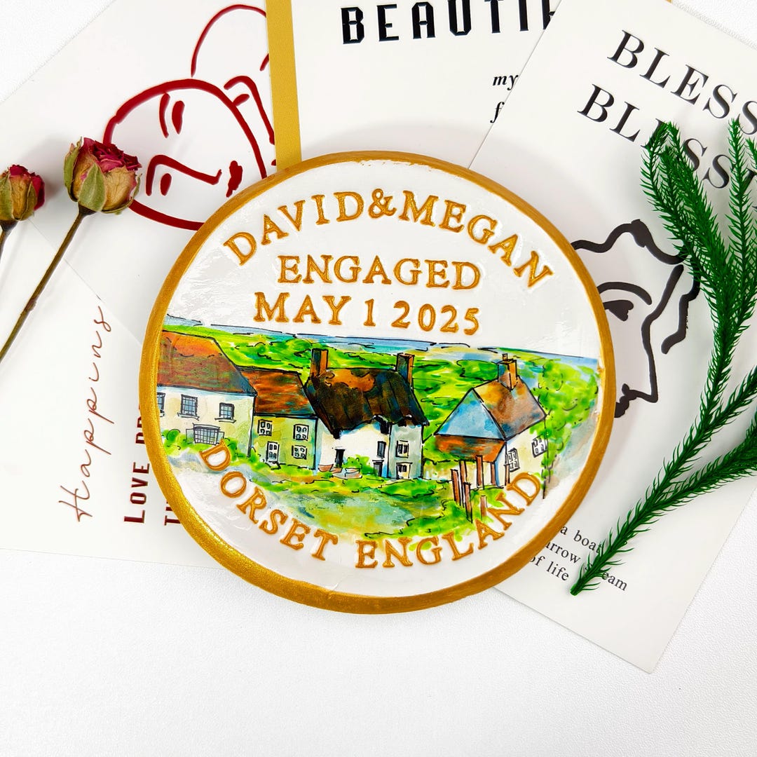 Custom Engagement Plate With Names, Date & Location - Hand-painted ...