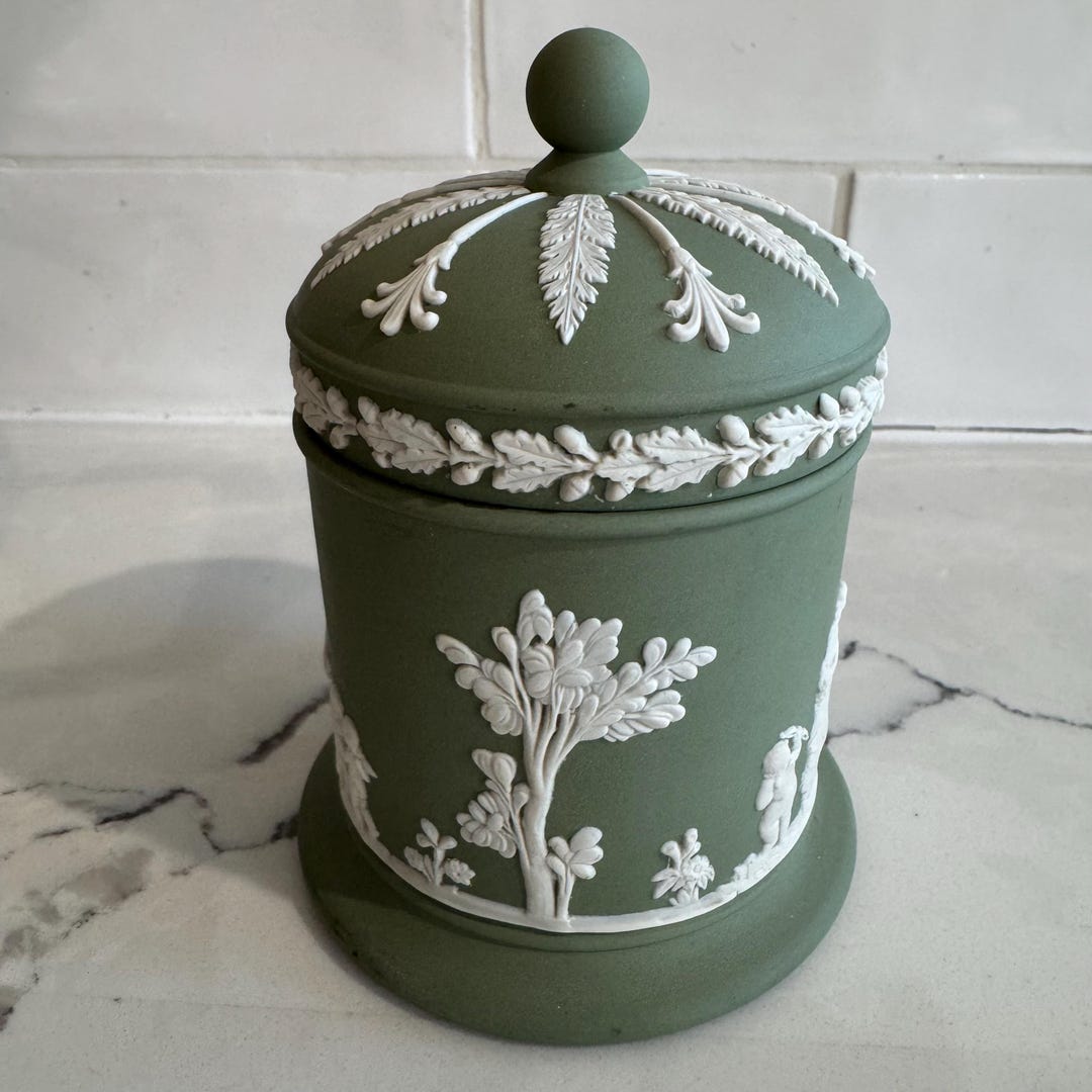 Authentic Wedgwood Jasperware Tobacco Jar With Lid Sage Green Made in ...