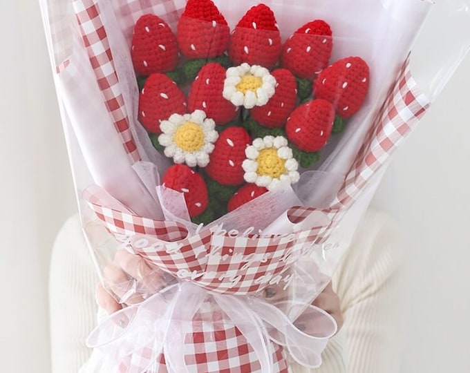 Handcrafted Artificial Strawberry Bouquet Twelve Strawberries and White ...