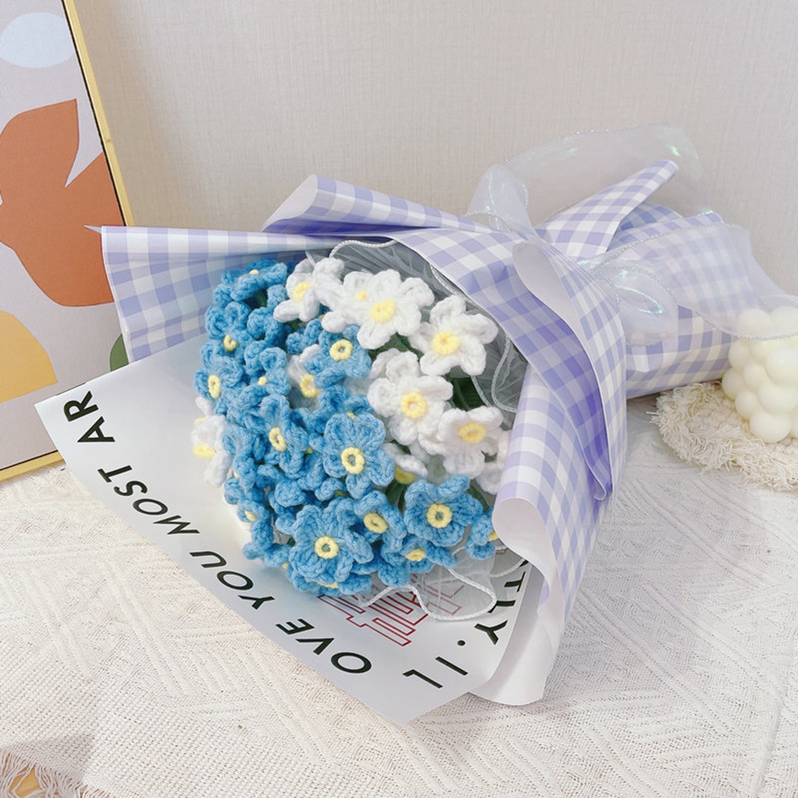 Forget-me-nots Authentic Cotton Thread Flower Bouquet | Eco-friendly ...