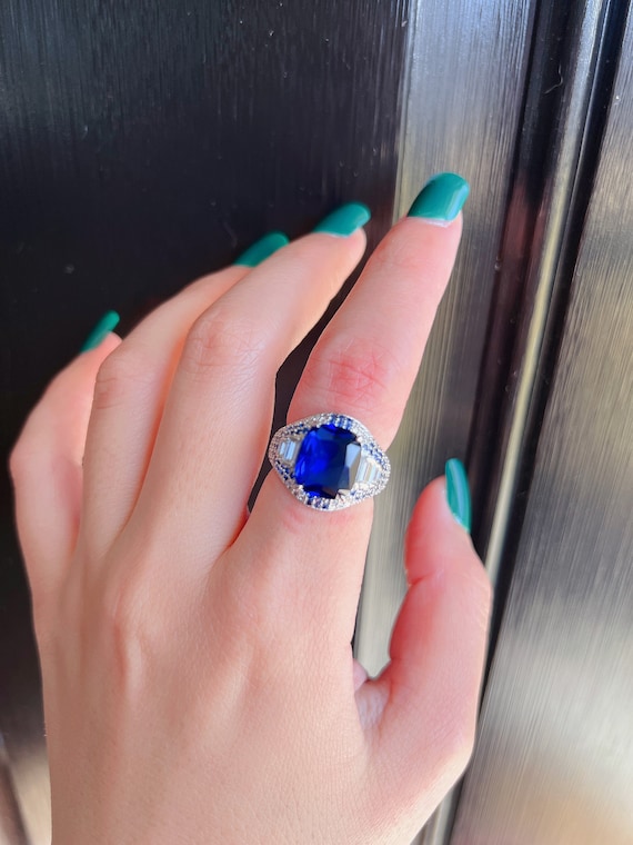 Royal Floral Ring Luxury Royal Deep Blue Sapphire Ring Royal - Etsy