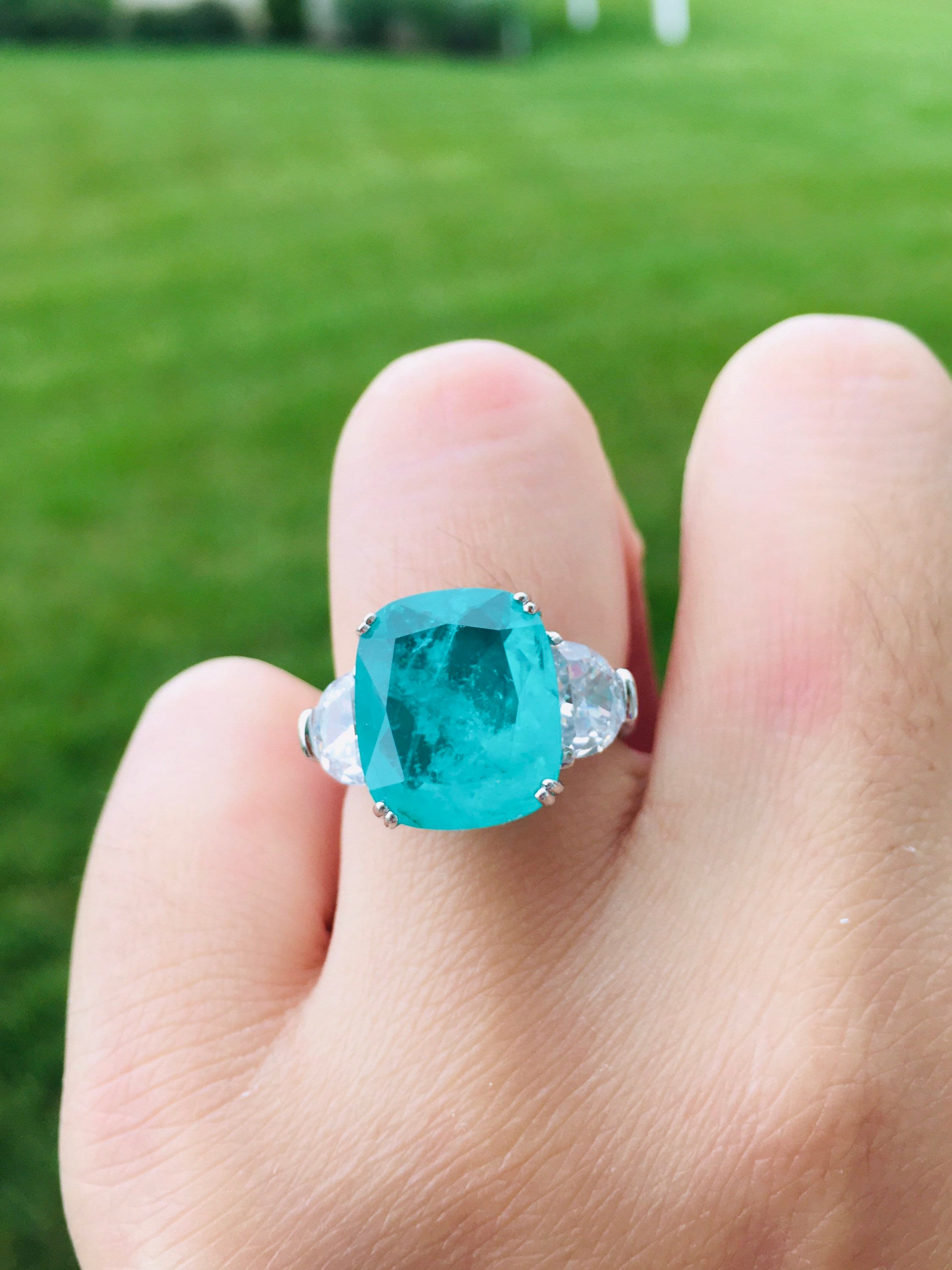 Ocean Blue/paraiba Blue 3 Stone Blue Halo Vintage Ring | Etsy