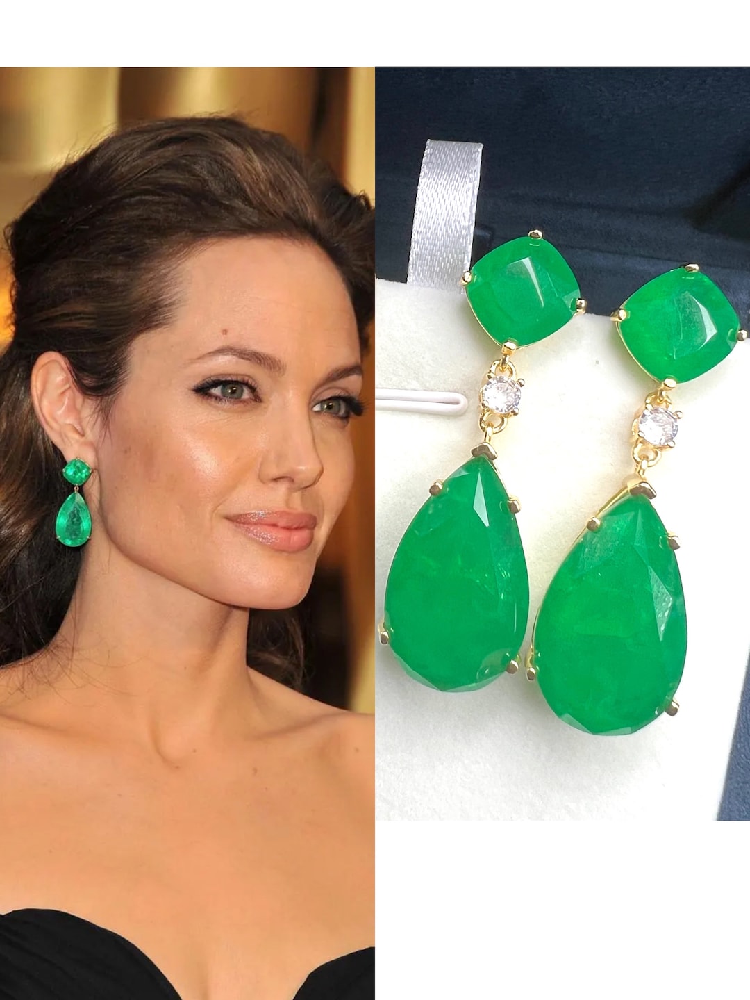 Inspired by Angelina Jolie Vibrant Green Simulated Emerald Earrings ...