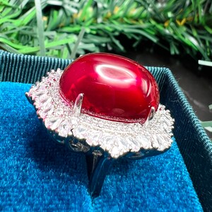 Suger Loaf Ruby Red Halo Ring Luxury Wonderful Engagement Ring, Luxury Ruby Ring, Ruby Red Bride ...