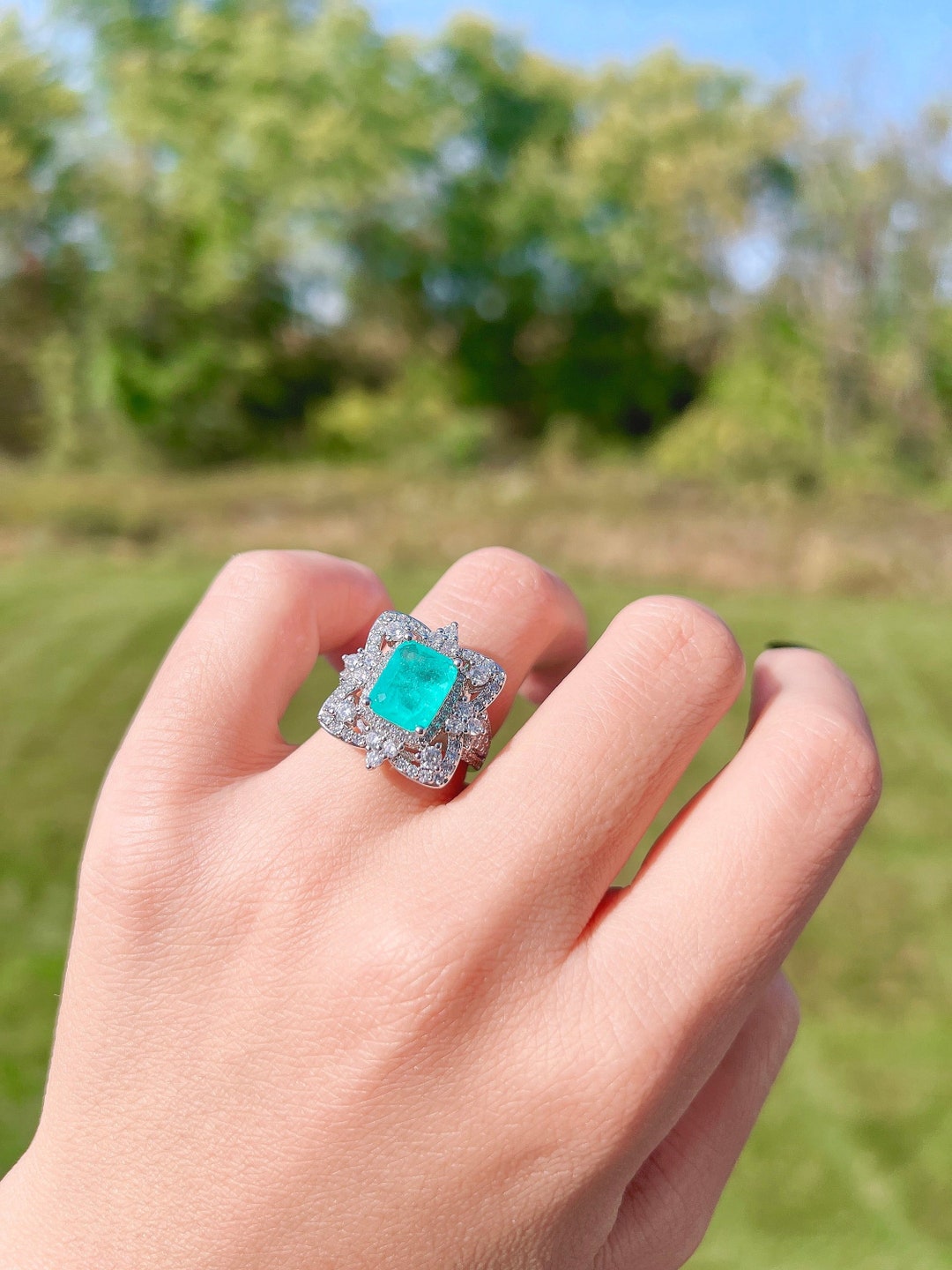 5 Carat PARAIBA Blue Halo Vintage Ring, Magnificent Exotic Neon Blue ...