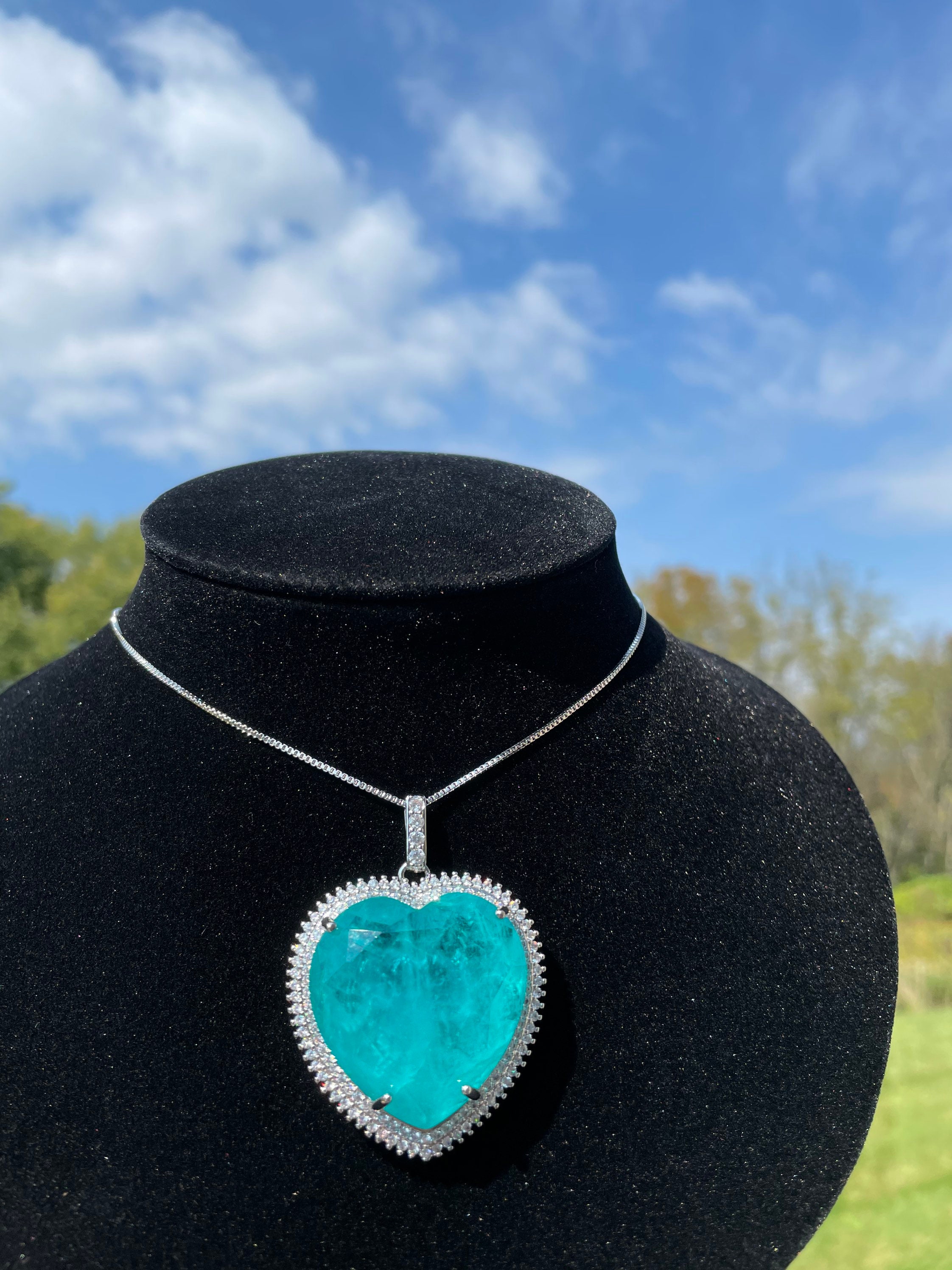 Jumbo Heart PARAIBA TOURMALINE Pendant,blue Heart Halo Pendant ...