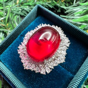 Suger Loaf Ruby Red Halo Ring Luxury Wonderful Engagement Ring, Luxury Ruby Ring, Ruby Red Bride ...
