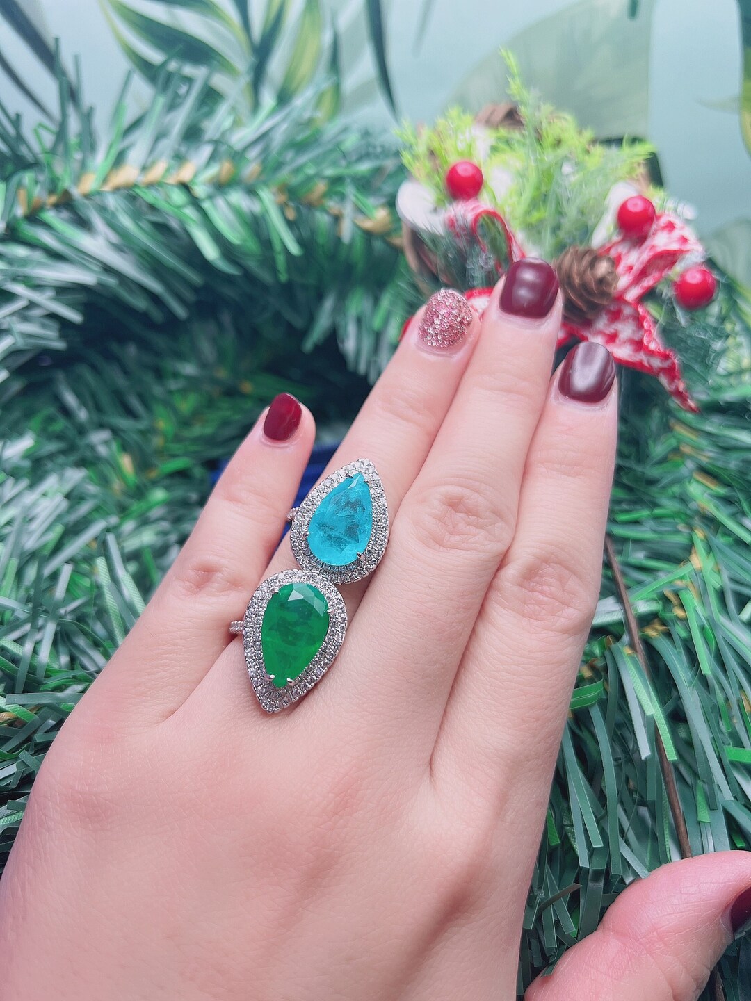 PARAIBA Blue/ Ocean Blue Color Halo Heart Ring, Magnificent Exotic Neon ...