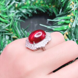 Suger Loaf Ruby Red Halo Ring Luxury Wonderful Engagement Ring, Luxury Ruby Ring, Ruby Red Bride ...
