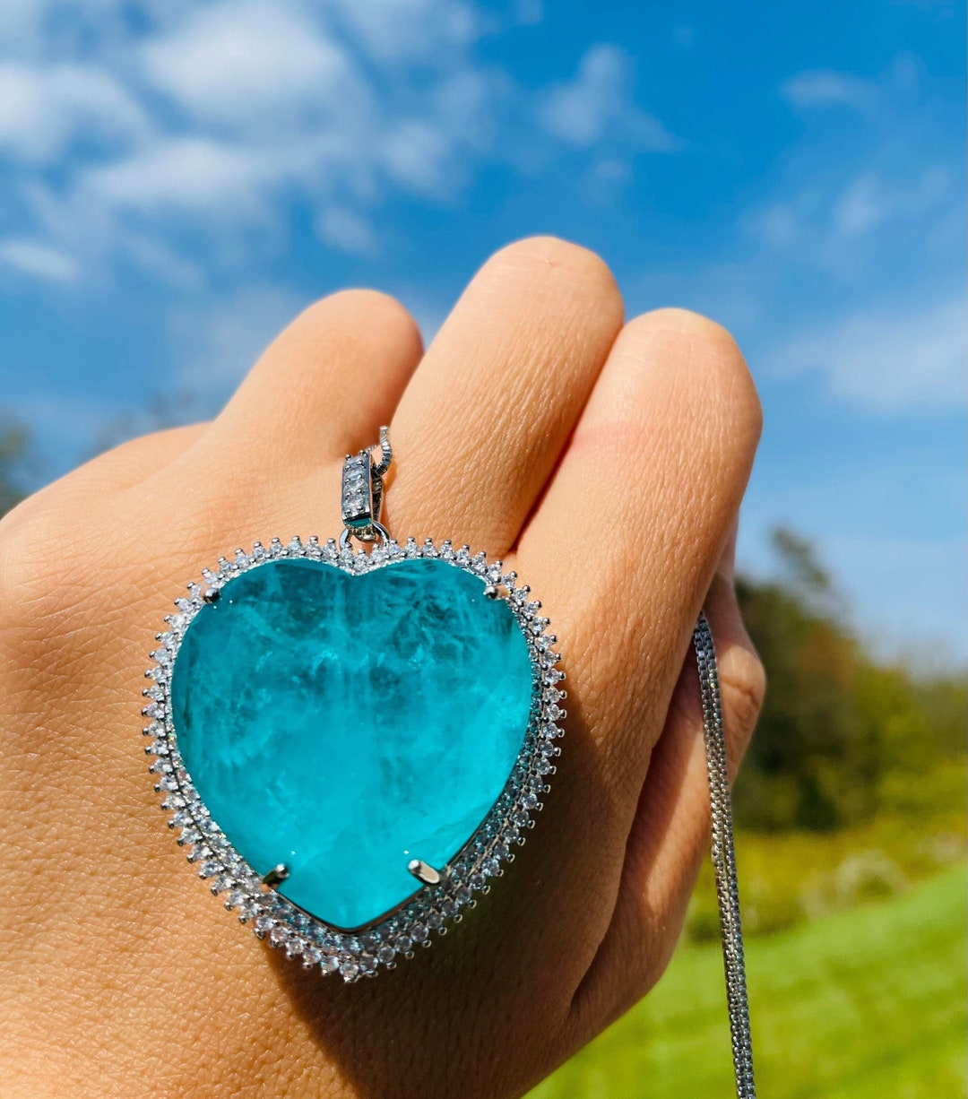Jumbo Heart PARAIBA TOURMALINE Pendant,blue Heart Halo Pendant ...