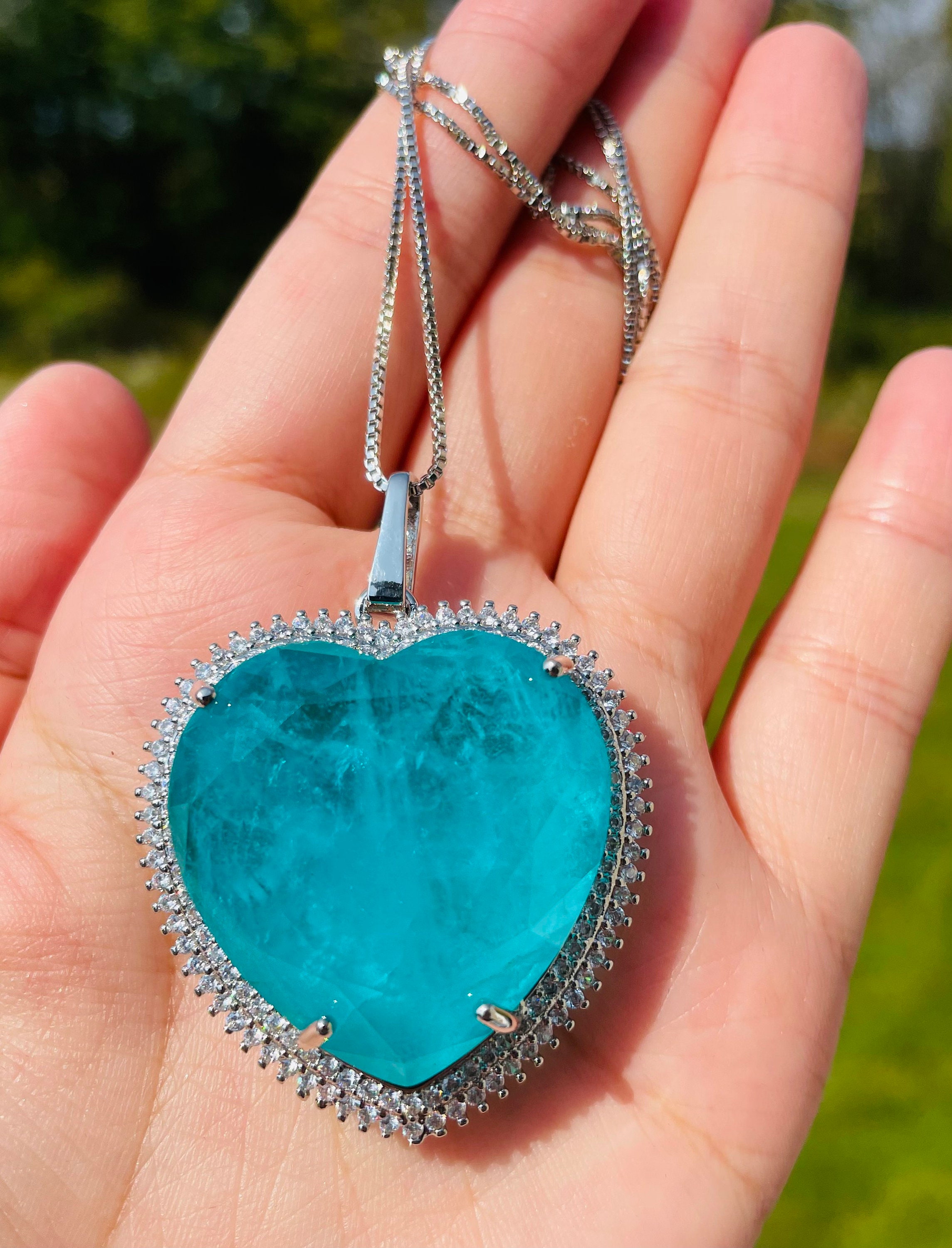 Jumbo Heart PARAIBA TOURMALINE Pendant,blue Heart Halo Pendant ...