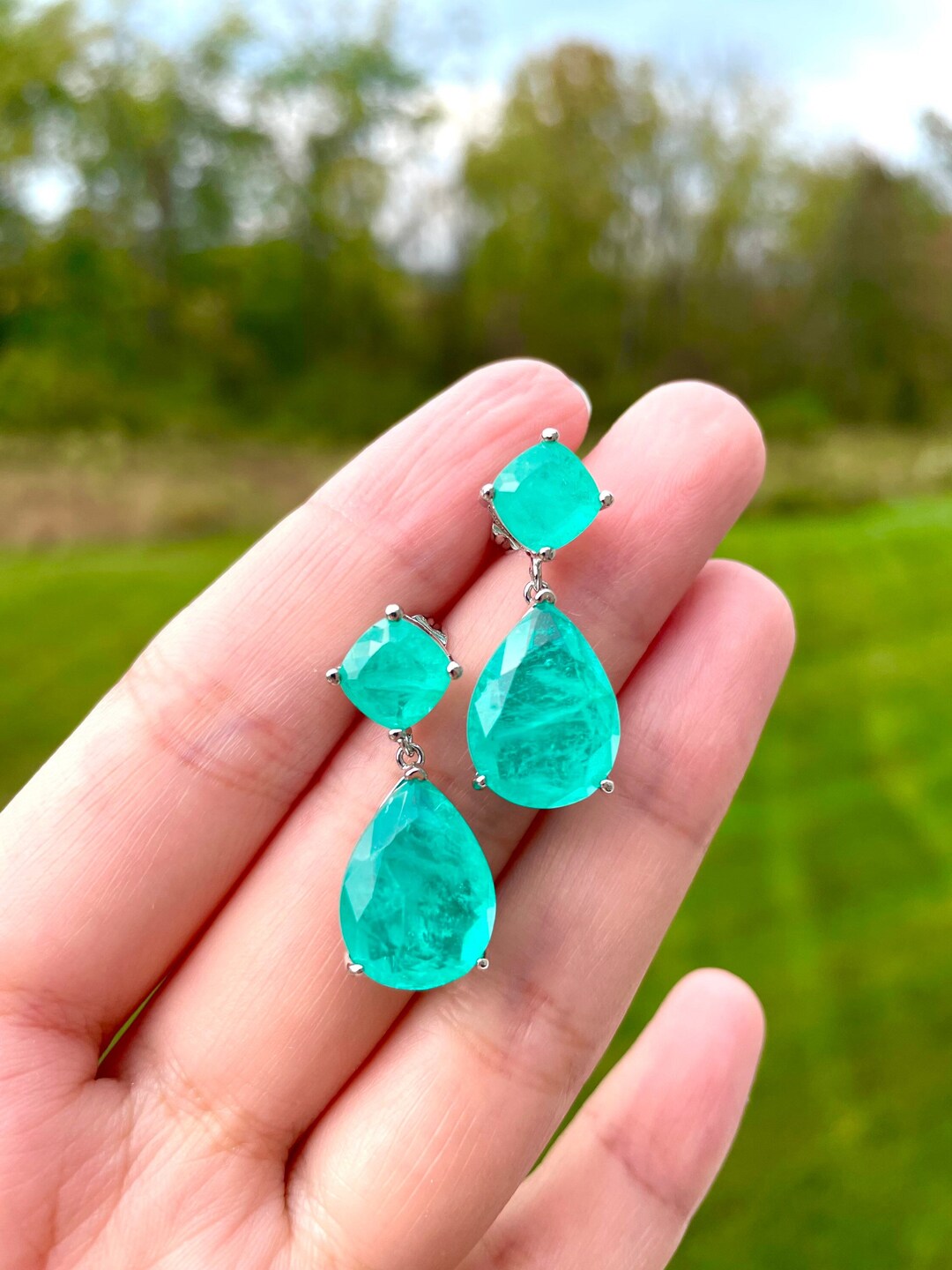 PARAIBA Blue/ocean Blue Color EARRING Dangle Drop Chandelier ...