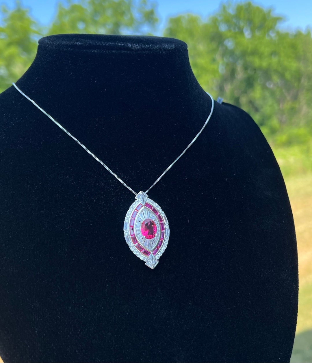 Royal Antique Art Deco Style Pendant, Luxury Royal Ruby Red Pendant ...