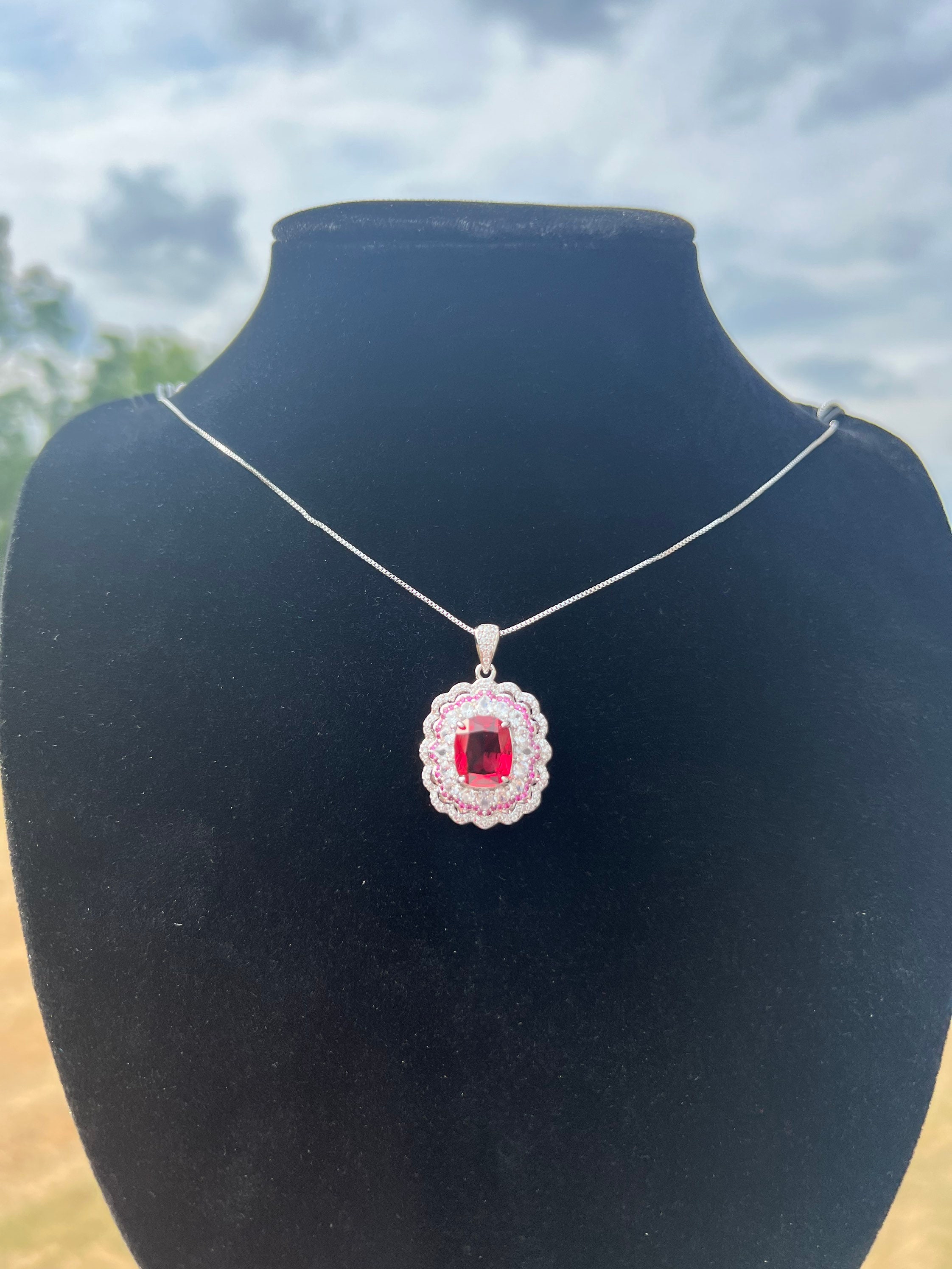 Royal Antique Art Deco Style Pendant, Luxury Royal Ruby Red Pendant ...