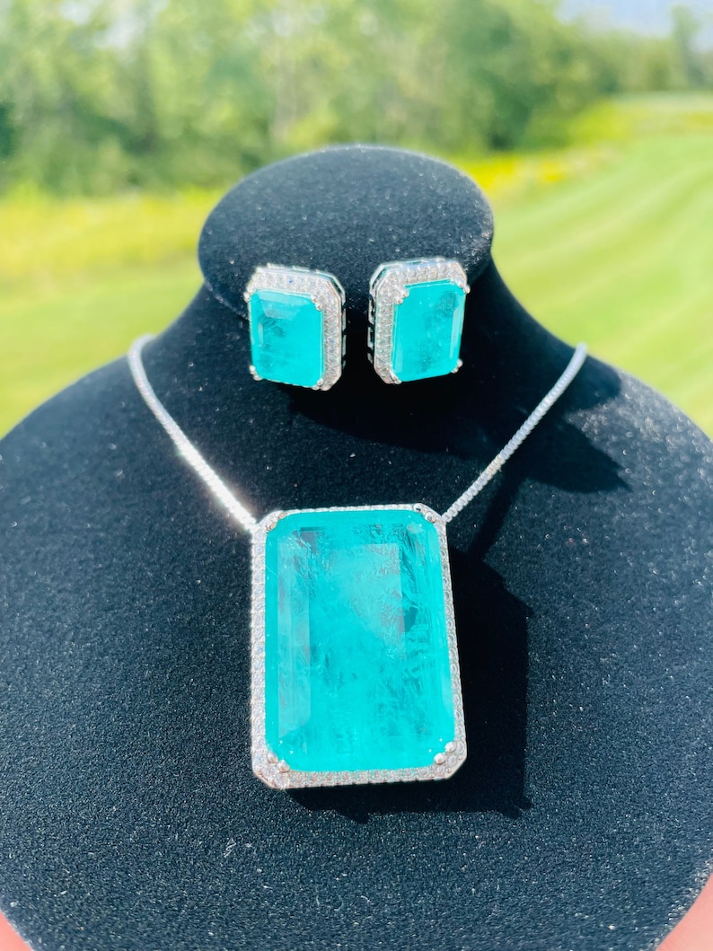 1x1.25 Inch PARAIBA Blue Jewelry Set, Magnificent Exotic Neon Vivid ...