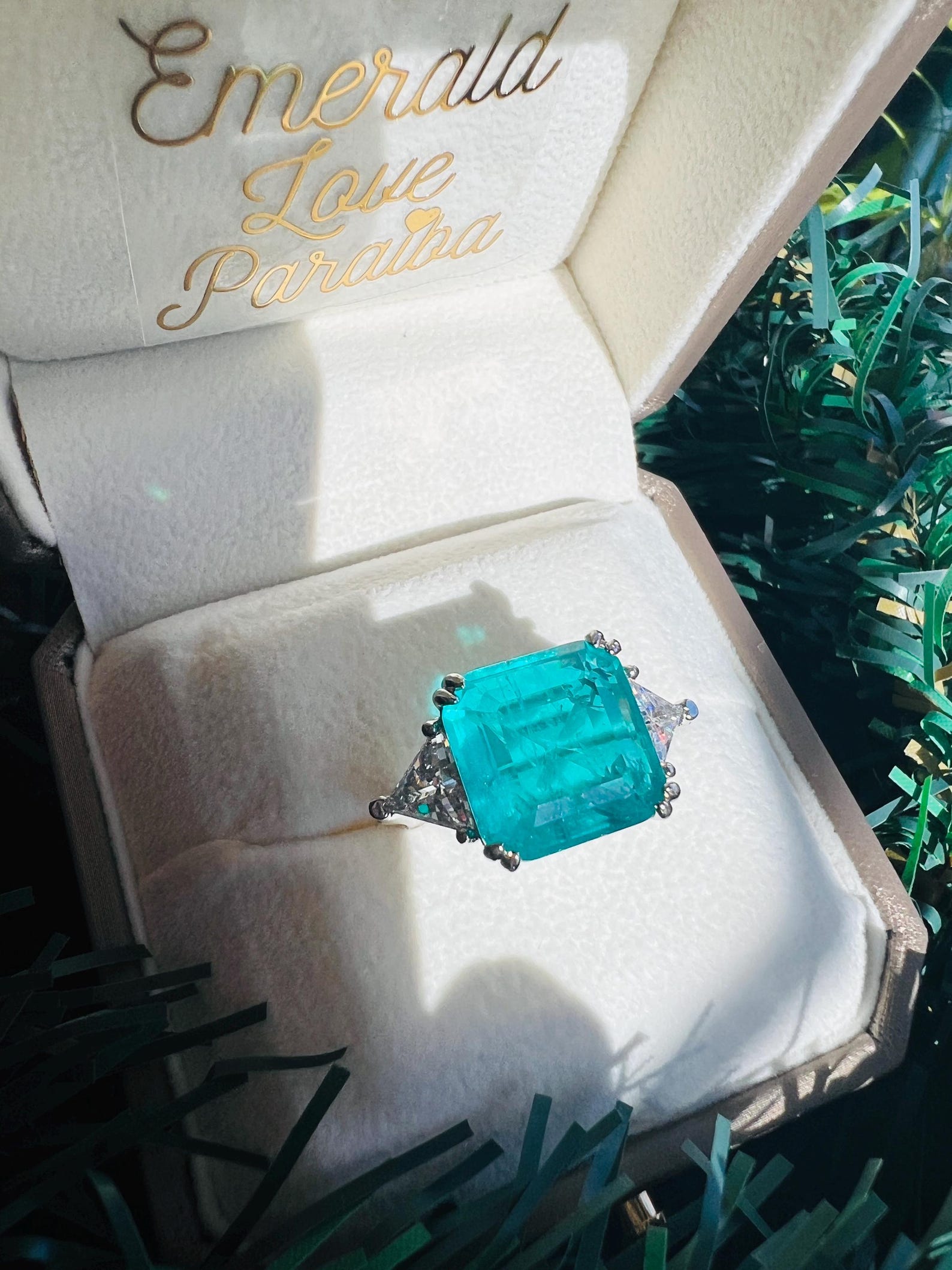 3 Carat EMERALD Cut Doublet RING Luxury Ractangle Vibrant Green Halo ...