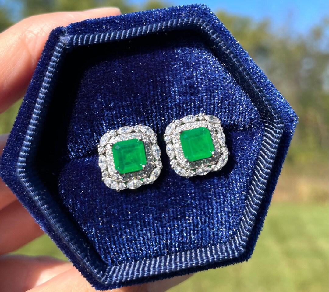 Mini EMERALD Earrings Stud Doublet Emerald Earrings Stud Halo Super ...