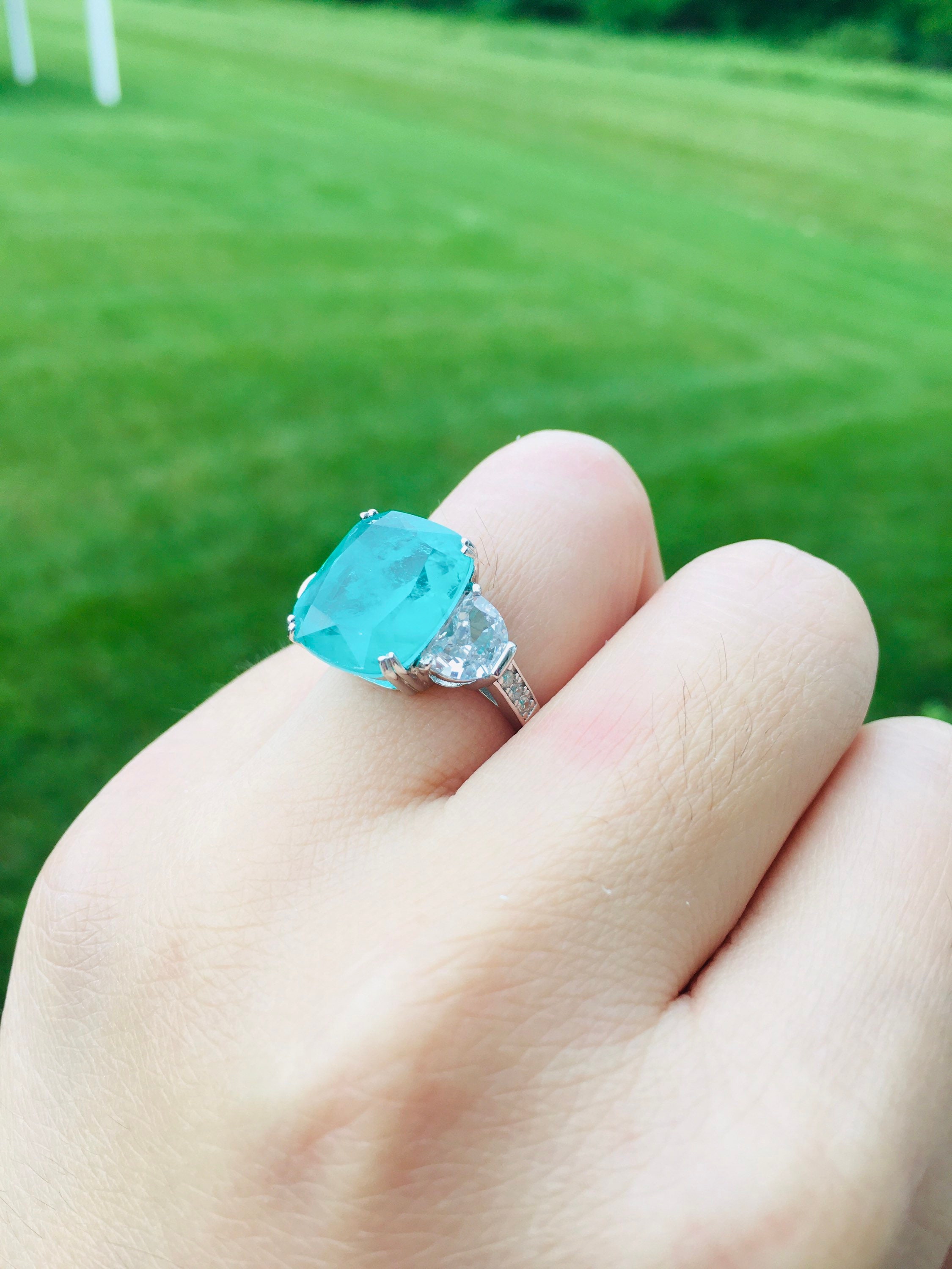 Ocean Blue/paraiba Blue 3 Stone Blue Halo Vintage Ring | Etsy