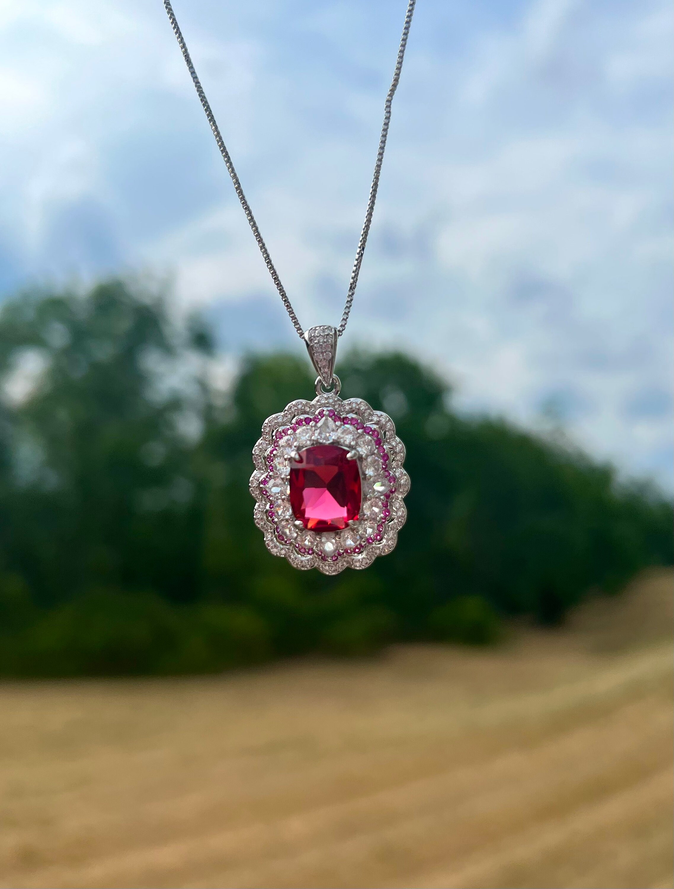 Royal Antique Art Deco Style Pendant, Luxury Royal Ruby Red Pendant ...